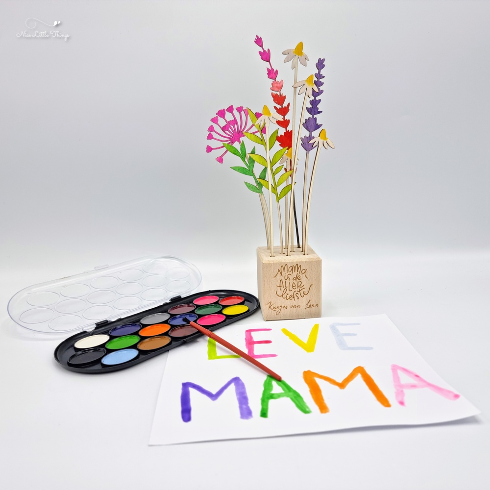 DIY kit Wilde Bloemen met Houten Kubus - Mama | Snelle levering | Nice ...